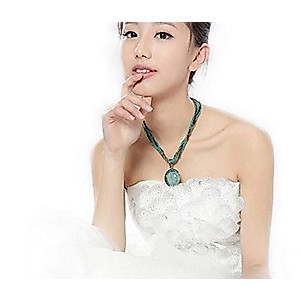 Harlorki Women Lady Retro Vintage Bohemian Style Twist Woven Rope Chain Turquoise Rhinestone Pendant Collar Necklace Fashion Jewelry