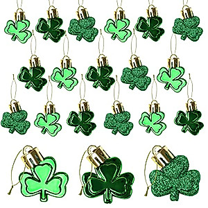 KIMOBER 36PCS St. Patrick's Day Shamrocks Ornaments,Green Luck Clover Hanging Baubles for Irish Festival Home Party Decoration
