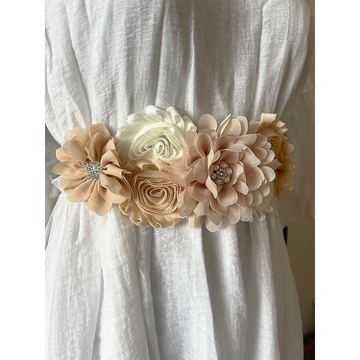 Luoyunna Flowers for Sashes Maternity Pregnancy Sash Belt for Baby Shower Wedding Bride (Champagne)