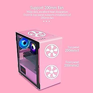 HDYD Pink ATX Case, Mid-Tower PC Gaming Case M-ATX/ITX - Front I/O USB 3.0 Port - Acrylic Side Panels - Support Water Cooling - Support 200mm Fan