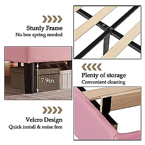 VECELO Twin Bed Frame Platform Bed Frame with Upholstered Headboard, Strong Frame and Wooden Slats Support, Strong Weight Capacity, Non-Slip and Noise-Free, Easy Assembly,Pink