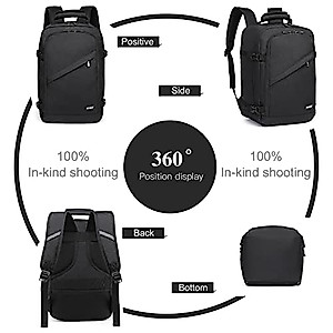 Kono Carry on Backpack, 16" Airplane Approved Under Seat Travel Backpack for Men and Women, Waterproof Lightweight Daypack for Flight 20L, Black