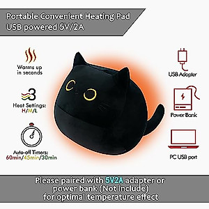 CRIMMY Heating Pad for Period Menstrual Cramps Pain Relife, Cute Small Portable Heat Pads for Travel, Mini Stuffed Animal USB Electric Hot Pack for Back Neck Eyes Hands (Black cat)