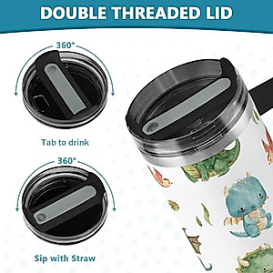 Flradish 40oz Tumbler with Handle, Cute Dragons Stainless Steel Tumbler with Lid and Straws Double Wall Vacuum Insulated Leakproof Coffee Travel Mug