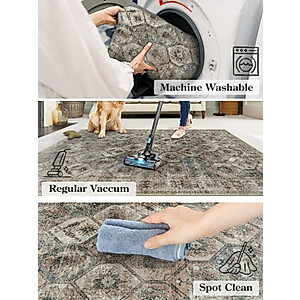 Lahome 5x7 Area Rugs 5 x 7 Dining Room Rugs for Under Table Large Washable Dining Room Rug,Moroccan Trellis Non Slip Non Shedding Indoor Carpet for Living Room Bedroom,Antique/Moss