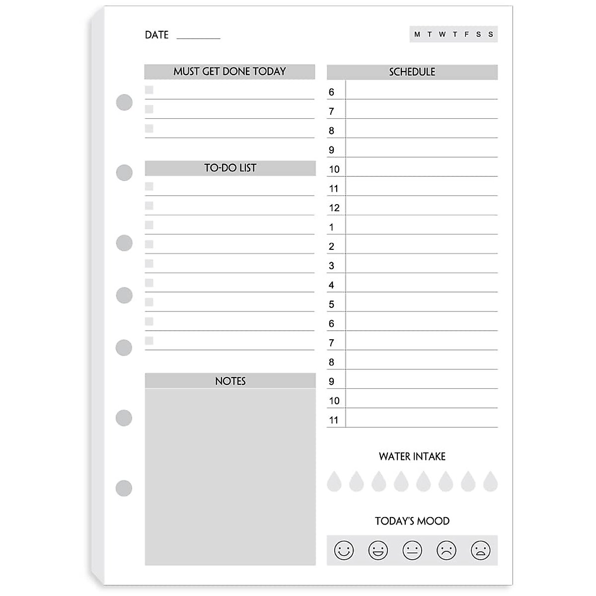 To Do List Paper Undated with Daily Schedule, Day Priorities, Notes and Water Tracker, 7-Hole Punches, 5.5"x8.5"