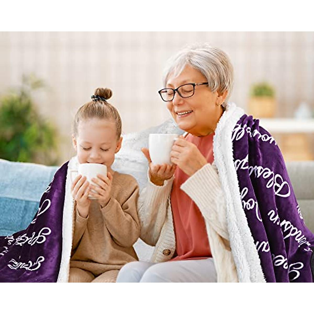 RHF Warm Sherpa Blanket - Gifts for Women Birthday Gift Soft Throw Blankets for Mom Friend Grandma Family Cozy Fuzzy Sherpa Throw Blanket for Couch Dog Pet Positive Happiness(Throw, Purple)