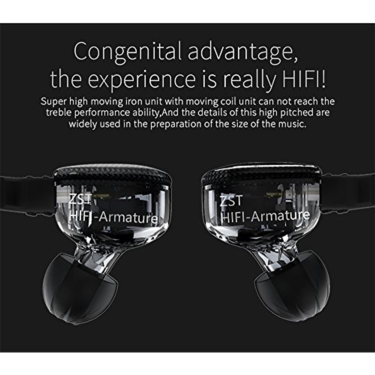 YINYOO Easy KZ ZST Hybrid Banlance Armature with Dynamic in-Ear Earphone 1BA+1DD HiFi Headset (ZST no mic)