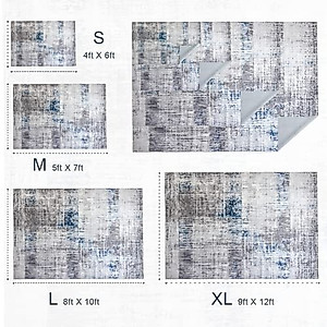 OMERAI Washable Rug 5'x7' Area Rugs for Living Room Abstract Rug Machine Washable Rug with Non Slip Rug for Bedroom Grey Rug Carpet Dining Home Decor Office Area Rug (Gray)