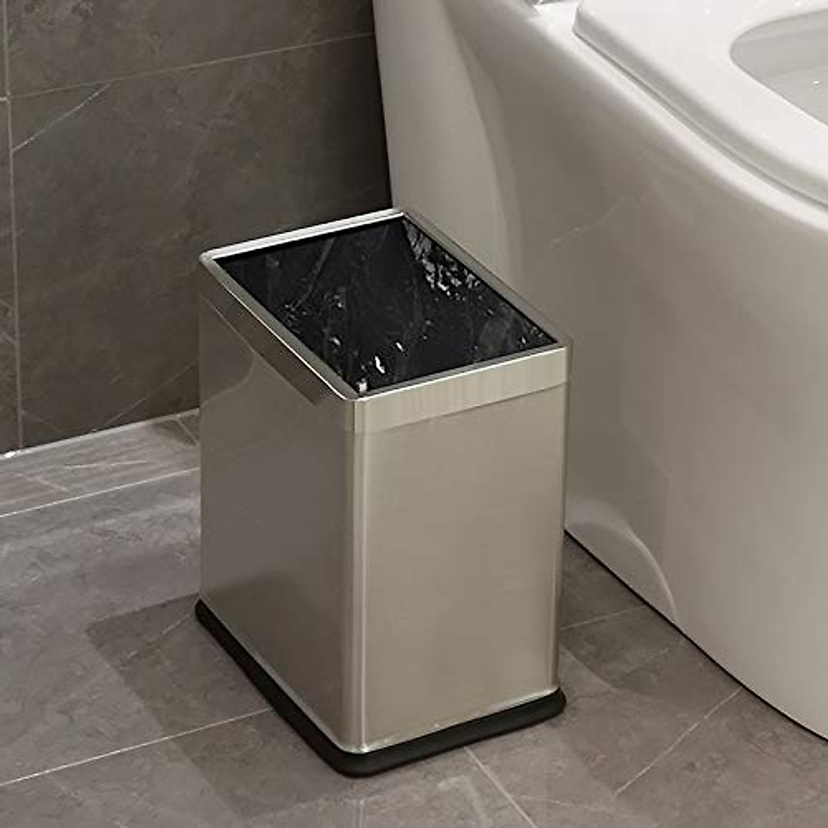 Huaqinglian 2.6gallon Small Metal Office Trash Can,Slim Garbage Can,Bathroom Wastebasket Dust Bin for Kitchen,Living Room,Bedroom…(Stainess Steel)