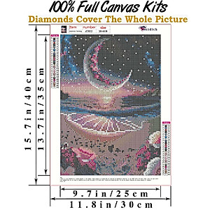 Moon Diamond Painting Kits for Adults,The Beach at Night Diamond Art Kit,Diamond Painting Full Drill Round for Gift,Wall Decor,Relaxing