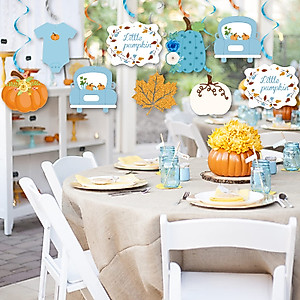 Little Pumpkin Party Hanging Decorations, Blue Boy Little Pumpkin Baby Shower Decoration, Pumpkin Truck Maple Leaf Hanging Swirl Streamer for Boy Fall Baby Shower Gender Reveal Party Supplies