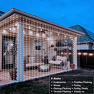 echosari Battery Operated Curtain String Lights, 6.6×6.6ft 200 LED Curtain Lights with Remote 8 Modes Timer Waterproof for Outdoor Indoor Wedding Backdrops Bedroom (Cool White)