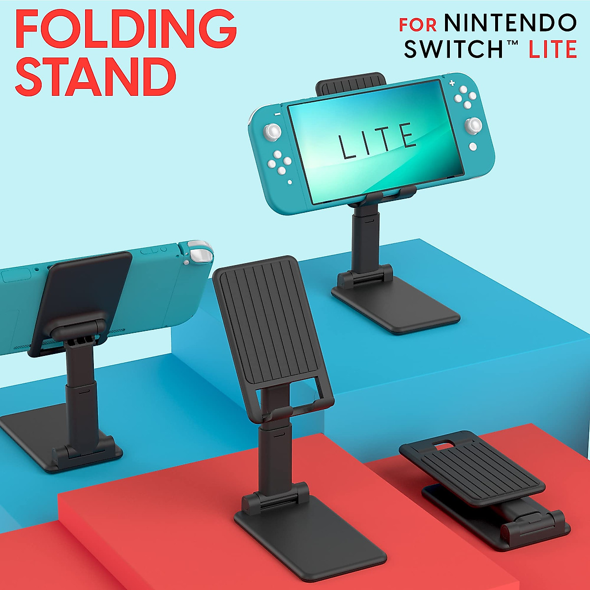 TALK WORKS Nintendo Switch Lite Stand - Folding Tabletop and Desktop Stand Display Holder Compatible with Nintendo Switch Lite - Adjustable Viewing Angle and Sturdy Base with Non-Slip Pad