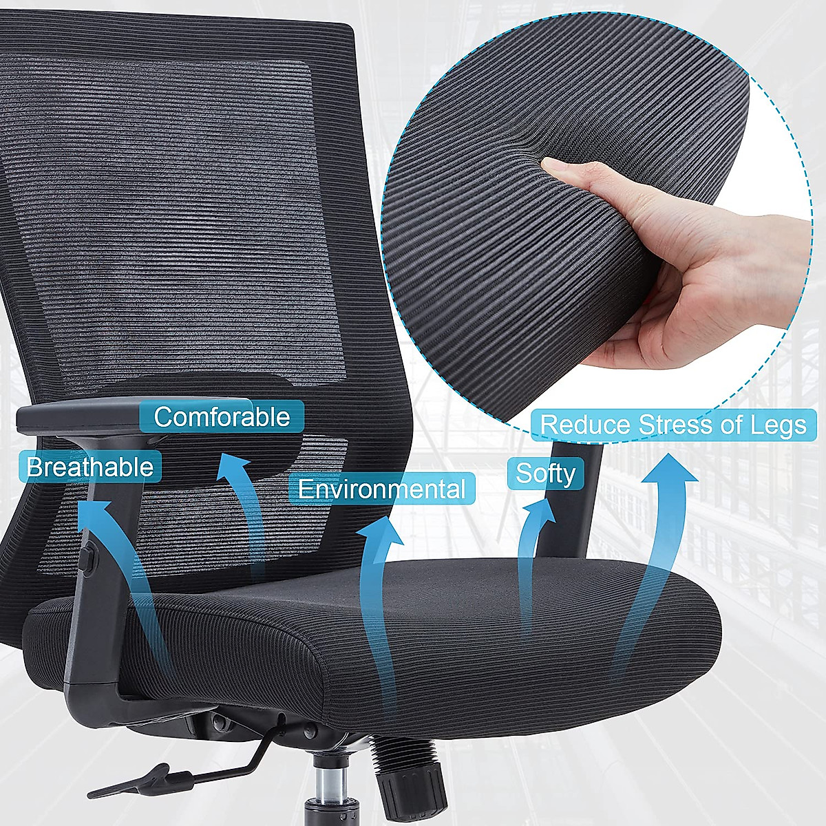 Farini Office Chair, Mid-Back Ergonomic Mesh Chair Executive Swivel Desk Chair with Lumbar Support Adjustable Height Arm (Black)