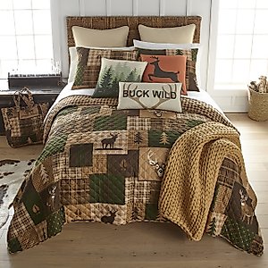 Donna Sharp Twin Bedding Set - 2 Piece - Green Forest Lodge Quilt Set with Twin Quilt and One Standard Pillow Sham - Machine Washable