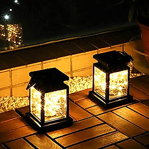 Lxcom Lighting Solar Lantern Lights Outdoor Solar Hanging Lights 2 Pack 30 LEDs Warm Hanging Solar Lights Solar Powered Waterproof Landscape Lanterns LED Garden Lights for Garden Patio Deck Yard Decor