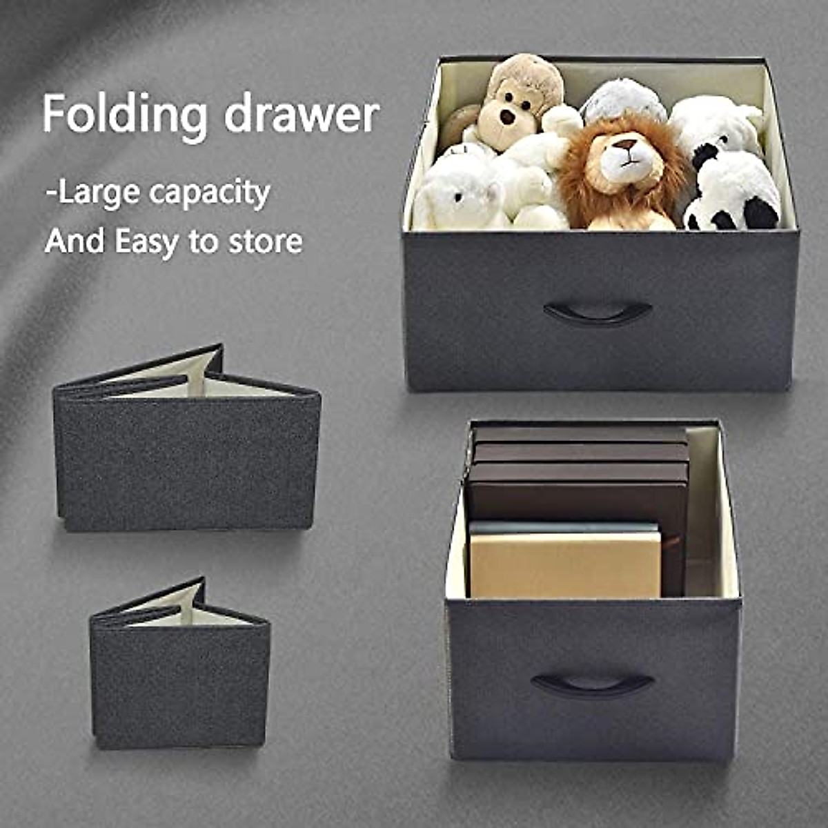 Deep Grey Fabric Dresser Storage Organizer 8-Drawer Closet Shelves, Dressers Storage Chest for Bedroom, Living Room, Hallway & Nursery with Easy Pull Fabric Bins Wood Top