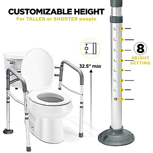Toilet Safety Rail - Adjustable Detachable Toilet Safety Frame with Handles Heavy-Duty Toilet Safety Rails Stand Alone - Toilet Safety Rails for Elderly, Handicapped - Fits Most Toilets