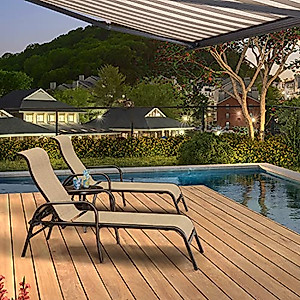 PURPLE LEAF Chaise Lounge Chairs for Outdoor 3 Pieces Cast Aluminum Sunbathing Lounge Chair for Patio Lawn Pool Luxury Tuscan Style Patio Lounge Chair（Khaki）