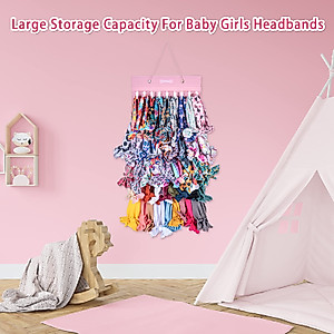 BABEYER Hanging Headbands Organizer for Baby Girls, Pink - 1 Count (Pack of 1), Holds 90 Baby Headbands Easily, Keeps Baby Girls Hair Accessories Organized- 45pcs Hooks