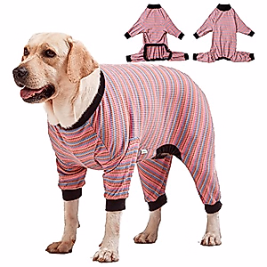 LovinPet Large Dog Pajamas, Cotton Multicolor Stripe Big Dog Shirt,Cotton Dog Jammies, Full Body Dog Onesie, Pet PJ's/Medium