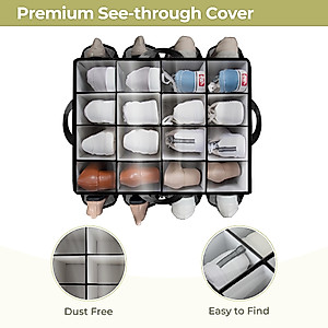 STORAGEIDEAS Shoe Organizer for Closet, Shoe Storage Solution with Clear Cover & Adjustable Dividers, Fabric Shoe Box Fits 16 +8 Pairs Shoes, Black, 1-Pack