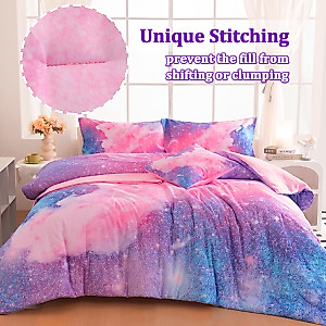 ASKOTU Purple Galaxy Full Bedding Sets for Girls Kids, 6 Pcs Bed in a Bag Full Size Comforter Sets with Sheets