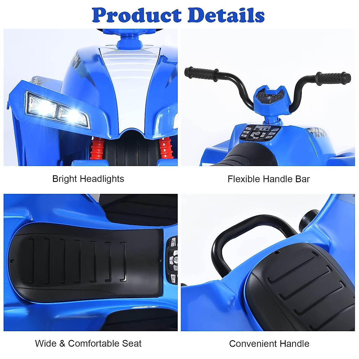 Costzon Kids ATV, 12V Battery Powered Electric Vehicle w/LED Lights, 4-Wheel Suspension, Music, Story, USB, MP3, Extended Seat, Ride on Car 4 Wheeler Quad for Boys & Girls Gift, Ride on ATV (Blue)