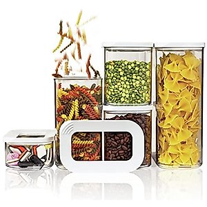 Mepal MODULA 5 Piece Food Storage Box Set for Cereal or Pasta with 3 Transparent Lids, Airtight, BPA Free, 1 Set