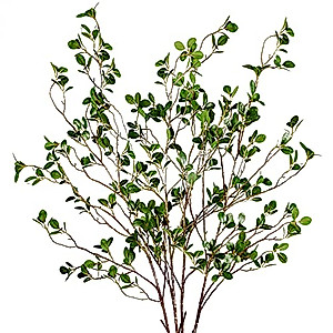 Sggvecsy 43’’ 4Pcs Artificial Ficus Branches Faux Leaf Spray Green Eucalytus Branches Artificial Greenery Stems Fake Ficus Twig Plants for Home Office Wedding Vase Filler Shop Decoration