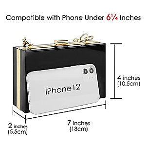Women Clutch Purse, Acrylic Box Evening Handbag, Lady Party Wedding Crossbody Shoulder Bag with Two Detachable Chains Fits School Prom, Feat & Concerts (Black)
