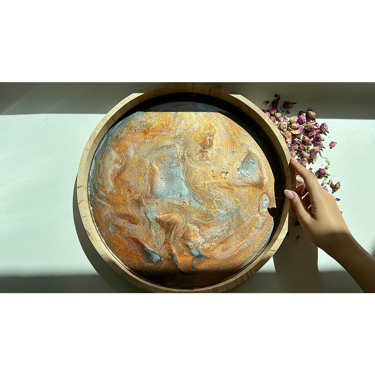 Wooden Round Trays for Serving - Five Piece Nested Breakfast Tray - Wood Crafts Trays for Organizing | Bathroom Tray - Food Trays for Party Buffet Montessori Wooden Trays for Serving & Catering