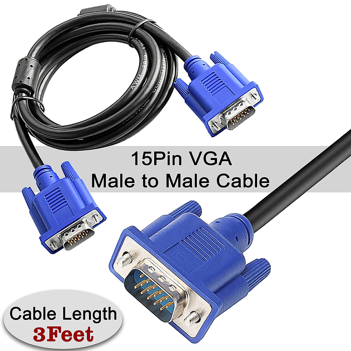 SaiTech IT 2 Pack 15 Pin VGA to VGA Monitor Cable, Male to Male VGA Cable for TV PC Computer Monitor Laptop Projector - 3 Feet