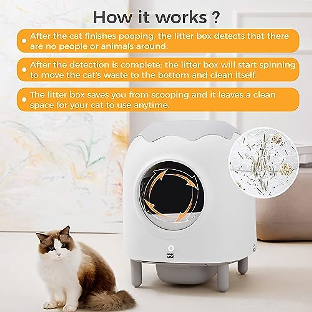 HHOlove Automatic Cat Litter Box, Self Cleaning Box with Remote App Control, Alerts, Odor Suppression, Disassembly for Multiple Cats
