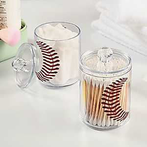 WELLDAY Apothecary Jars Bathroom Storage Organizer with Lid - 14 oz Qtip Holder Storage Canister, Sport Baseball Print Clear Plastic Jar for Cotton Swab, Cotton Ball, Floss Picks, Makeup Sponges,Hair