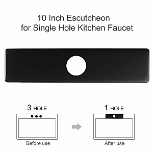 COOLWEST 10 Inch Hole Cover Deck Plate Stainless Steel Black Square Escutcheon Plate for 1 or 3 Hole Kitchen or Bathroom Sink Faucet Tap Cover Plate