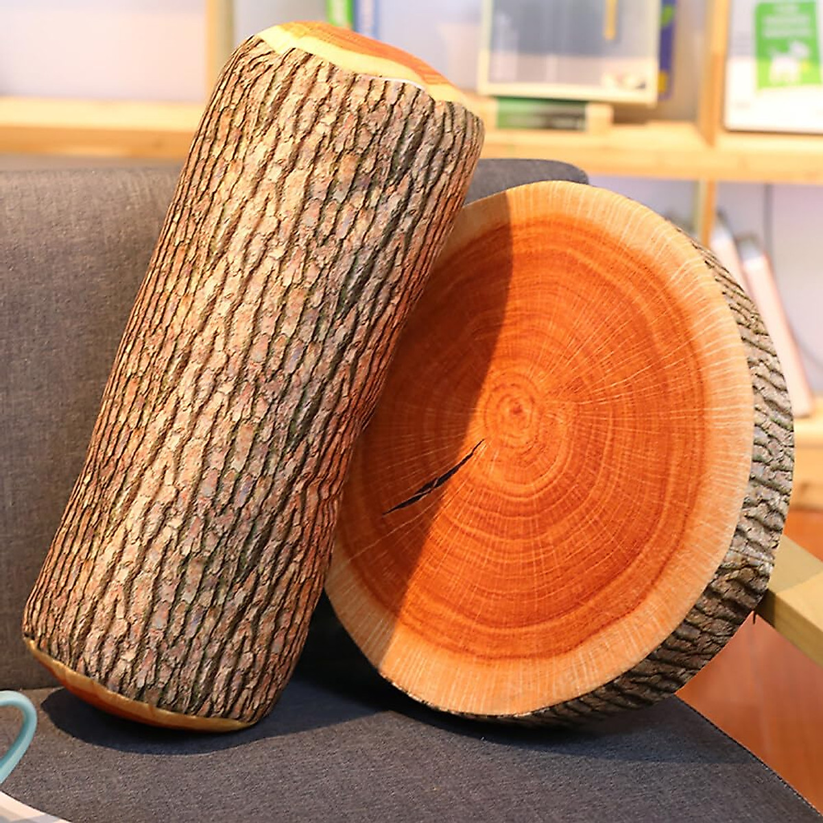 Decorative Round Throw Pillow, Comfortable Kids Funny Cute Wood Log Pillow Circle Seating Stump Floor Cushion for Home, Couch, Sofa, Bedroom, Living Room Decor (35.4in Ginkgo)