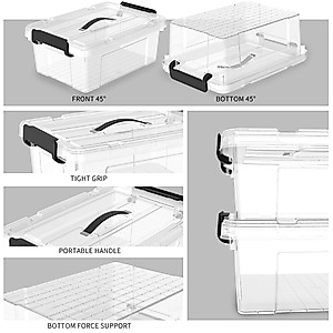 Cetomo Lidded Storage Bin with Handle, Tote Organizing Container with Durable Lid and Secure Latching Buckles, Stackable and Nestable, Plastic, 16 Quart-6 Pack, Clear