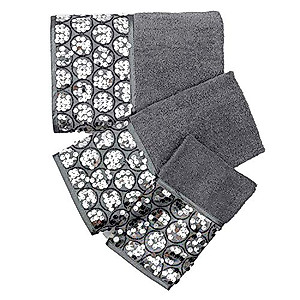 Popular Bath 7 Piece Sinatra Silver Shower Curtain, Resin Hooks, Towels and Rugs Set