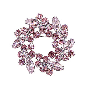 Alilang Womens Diamond Inspired Floral Wreath Holiday Christmas Old Fashion Brooch Pin, Pink