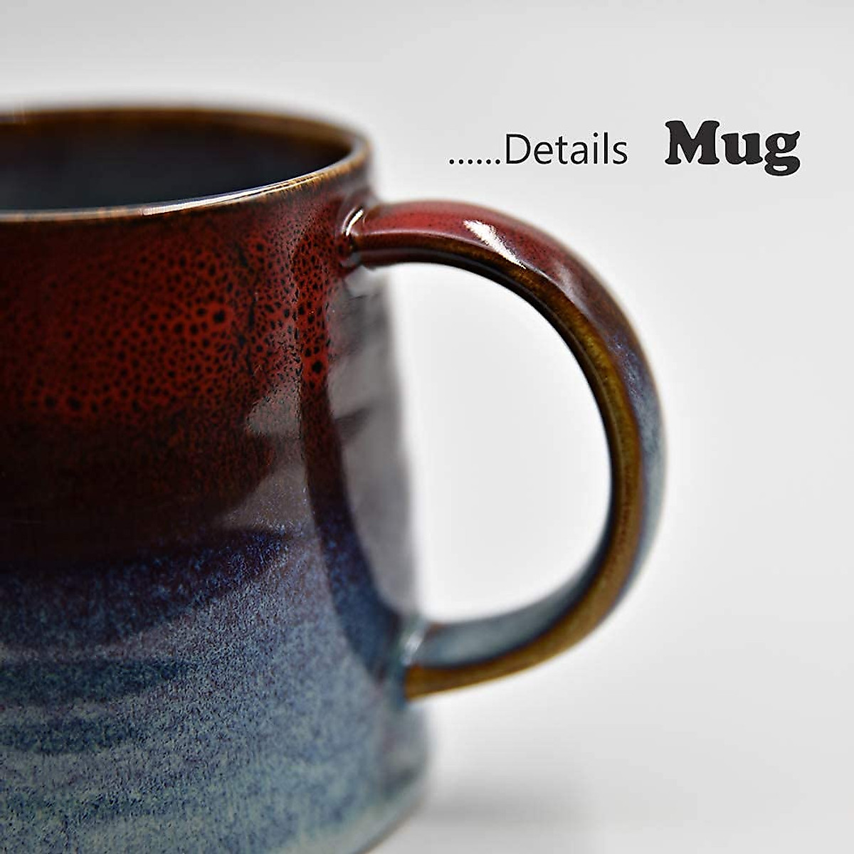 wewlink Large Ceramic Coffee Mug, Pottery Mug,Tea Cup for Office and Home,Handmade Pottery Coffee Mugs,16.5 Oz,Dishwasher and Microwave Safe,kiln altered glaze craft (Red)