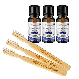 OraWellness Original Healthy Mouth Blend Organic Toothpaste & Mouthwash Alternative, 3 Pack + BrushEco Bamboo Toothbrush with Three Rows, 3 Pack, Reduce Gum Disease, Promote Healthy Teeth and Gums