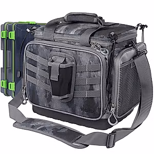 VISMIX Fishing Tackle Bag- Fishing Bag Large Water-Resistant Fishing Storage Bag with 2pcs 3600 Tackle Tray Boxes and Rod Holder