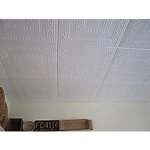A La Maison Ceilings R21 Greek Key Foam Glue-up Ceiling Tile (256 sq. ft./Case), Pack of 96, Plain White