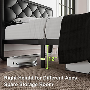 Feonase Twin Bed Frame, Upholstered Platform Bed Frame with Heavy-Duty Steel Slats, Diamond Tufted Headboard, 12" Storage Space, No Box Spring Needed, Noise Free, Easy Assembly, Black