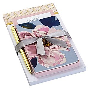 Hallmark Notepad Bundle with Pen, Pretty Pinks (3 Notepads in Assorted Sizes with Gold Pen)