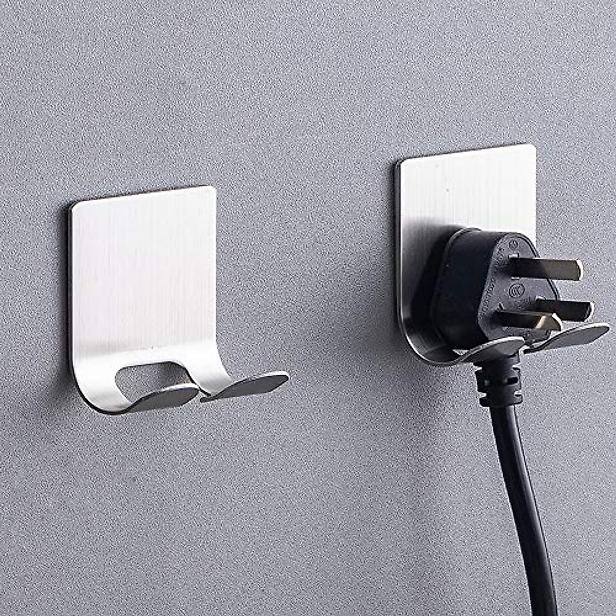 8 Pcs Self Adhesive Metal Dual Wall Hooks, FineGood Stainless Steel Waterproof Hanger Wall Mounted Double Hooks Heavy Duty Sticky Utility Storage Hooks for Bathroom Bedroom Kitchen