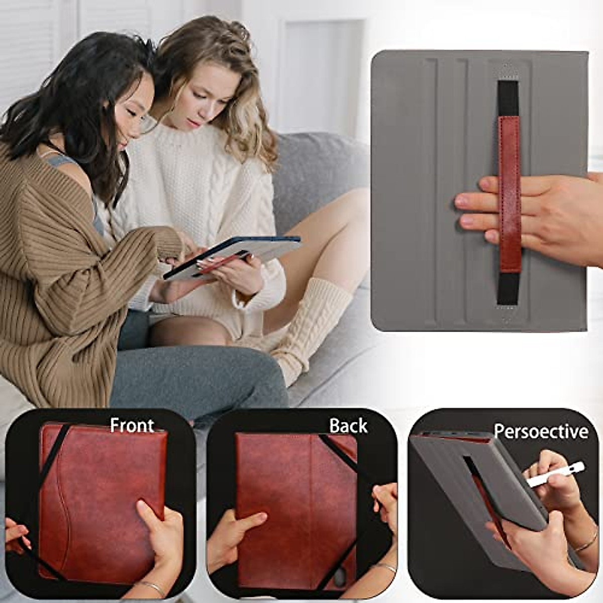 HFcoupe iPad Pro 12.9 Case 6th Generation 2022 / 5th Gen 2021, 12.9 Inch iPad Pro case with Pencil Holder and Pocket, Multiple Angles Viewing Flip Cover Protective Folio Auto Sleep/Wake - Brown