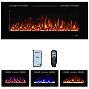 Dreamflame Electric Fireplace 50inches, Wall-Mounted & Recessed Fireplace Inserts, Multicolor Flame w/5 Dimmer, Remote Control Thermostat, Timer, Overheating Protection, Hardwire Connect, 1500W,Black